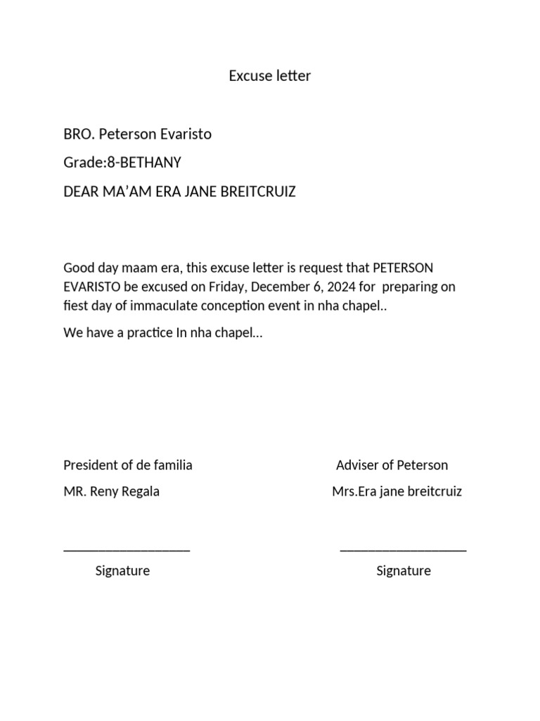 Excuse Letter | PDF