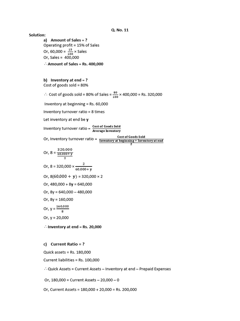 Solution of Model Question I - Ratio Analysis | PDF