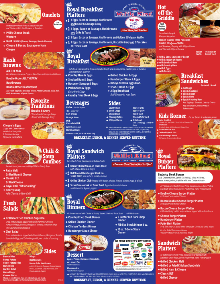 Royal Waffle King Menu | PDF | Hamburgers | Bacon
