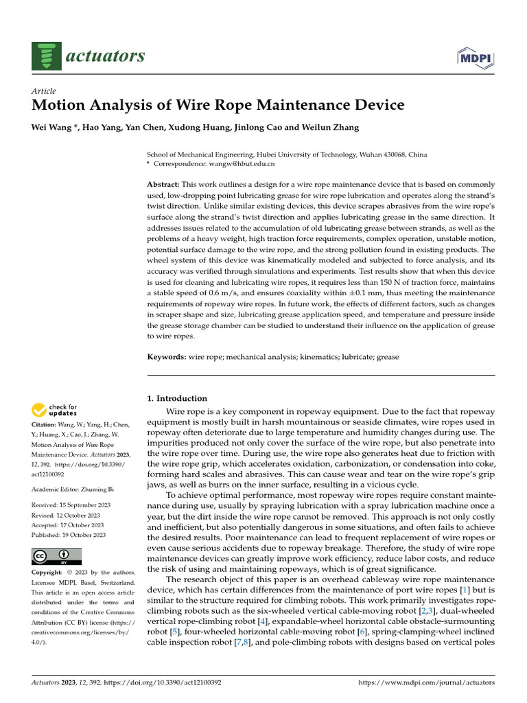 Motion_Analysis_of_Wire_Rope_Maintenance_Device | PDF | Robotics | Wire