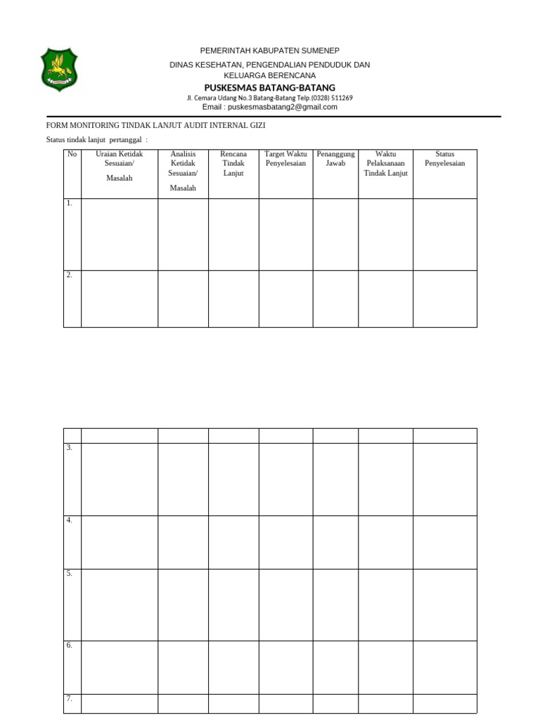 Tabel Monitoring Tindak Lanjut | PDF
