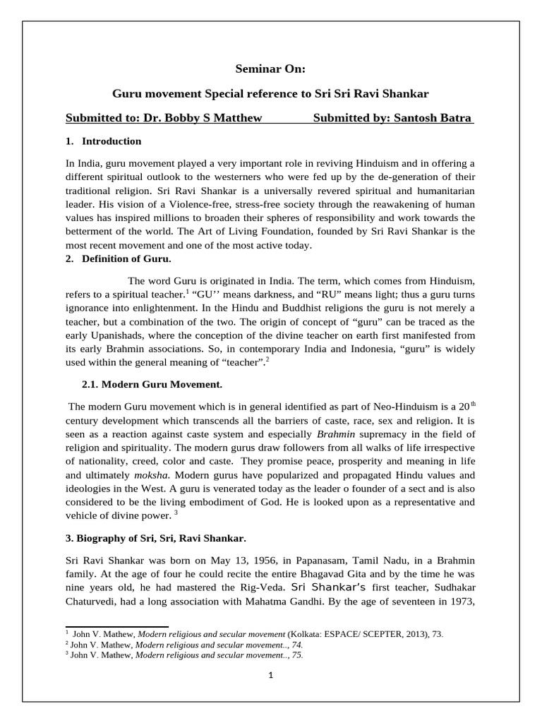 Sri Sri Ravi Shankar: Guru Movement Insights | PDF | Guru | Nonviolence