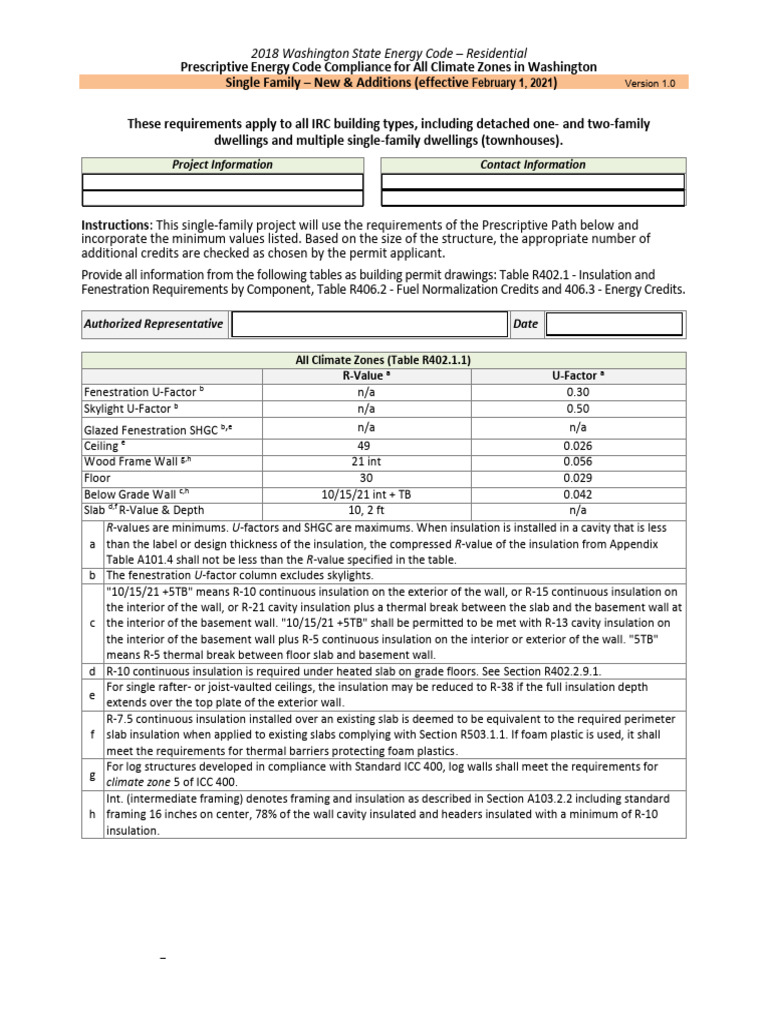 2018 WA Energy Code for Single Family Homes | PDF | Building Insulation ...