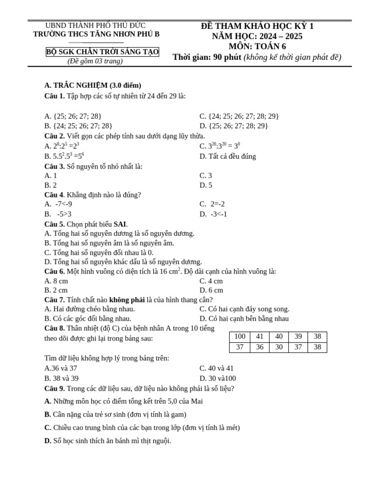 Toán 6 - hk1 - NGUYỄN THỊ MỸ LOAN | PDF