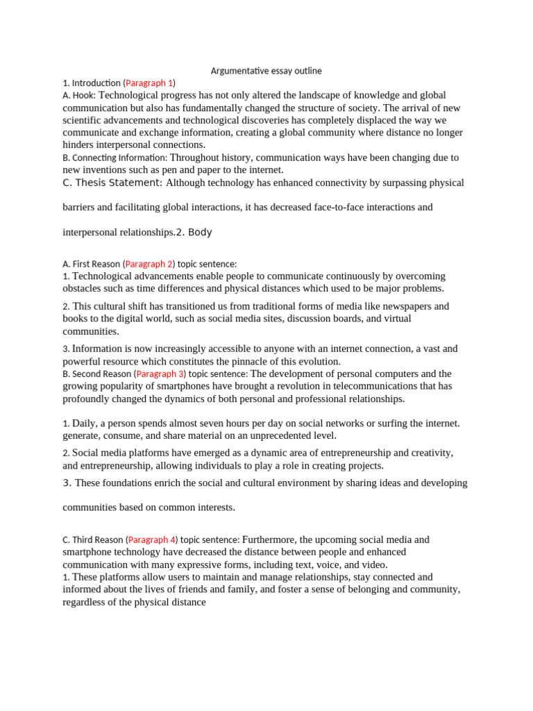 Argumentative Essay Outline | PDF | Social Media | Popular Culture ...