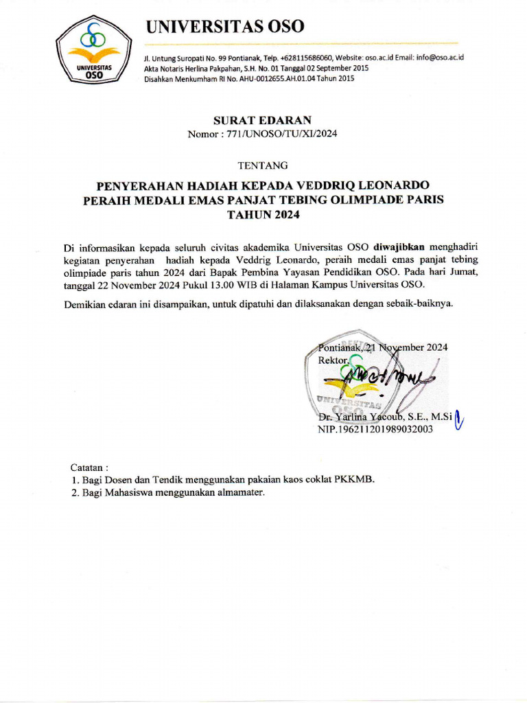 771 (Unoso), Surat Edaran Penyerahan Hadiah Veddriq | PDF