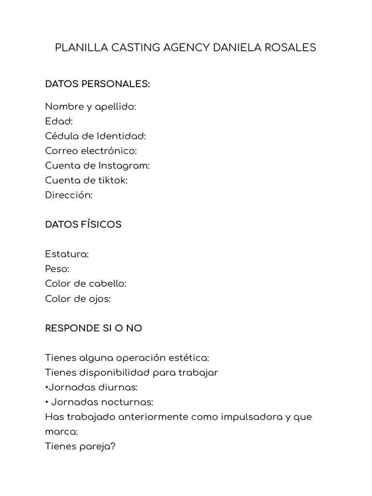PLANILLA CASTING | PDF