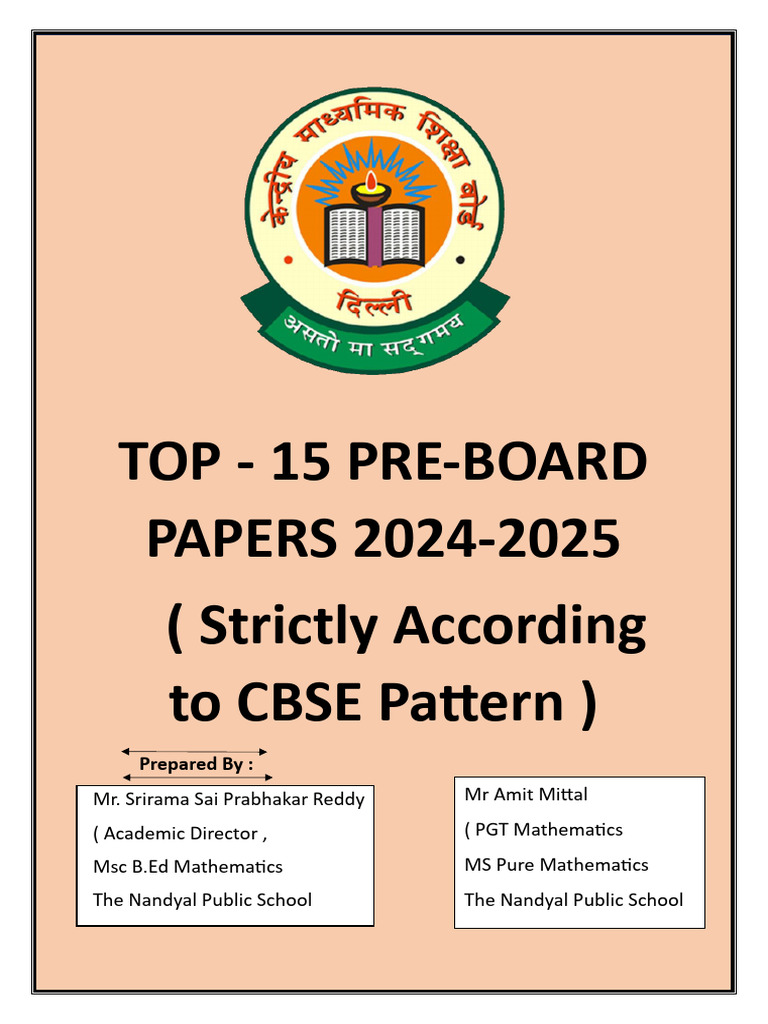 Cbse 2024-2025 Top 15 Pre Board Papers Class X | PDF
