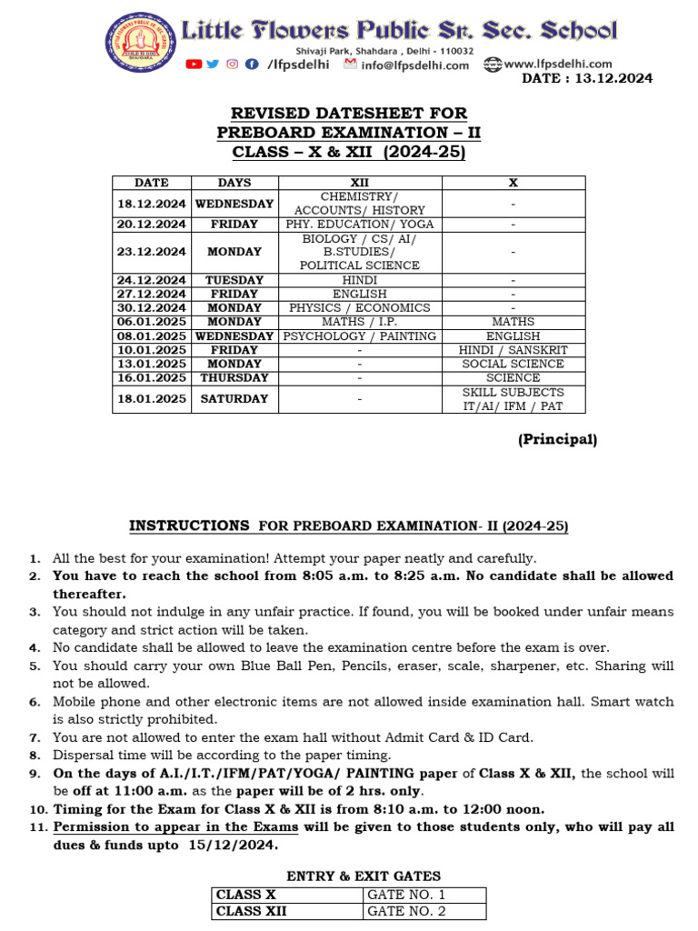 REVISED PREBOARD DS - II - CLASS X & XII (2024-25) | PDF