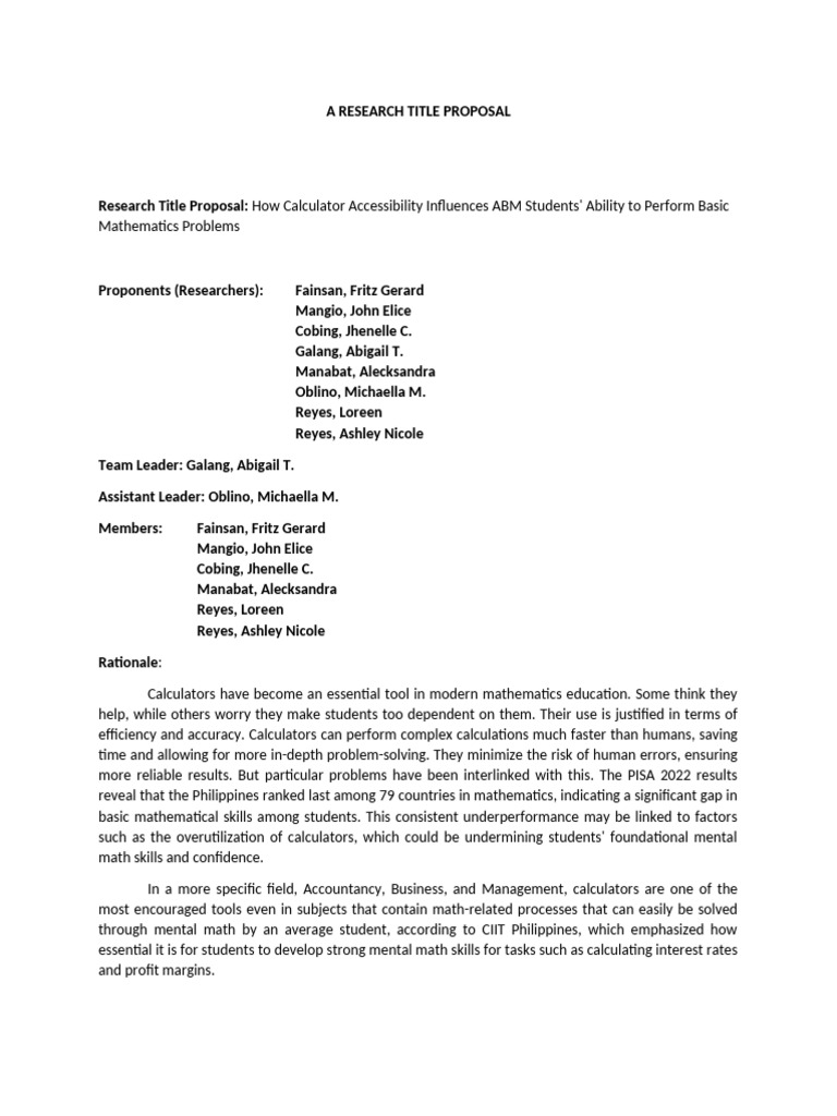 A-RESEARCH-TITLE-PROPOSAL-TEMPLATE (1) | PDF | Mathematics | Learning