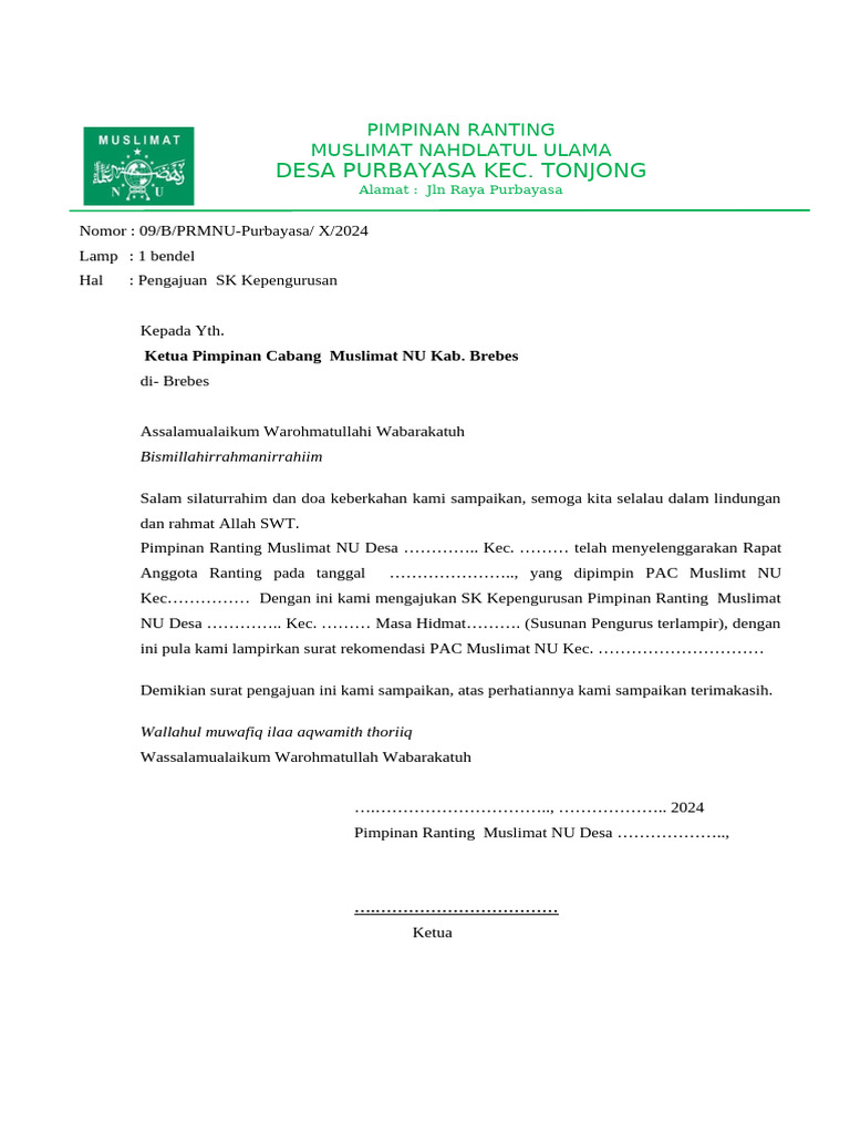 Format Surat Pengajuan SK PR Mnu | PDF