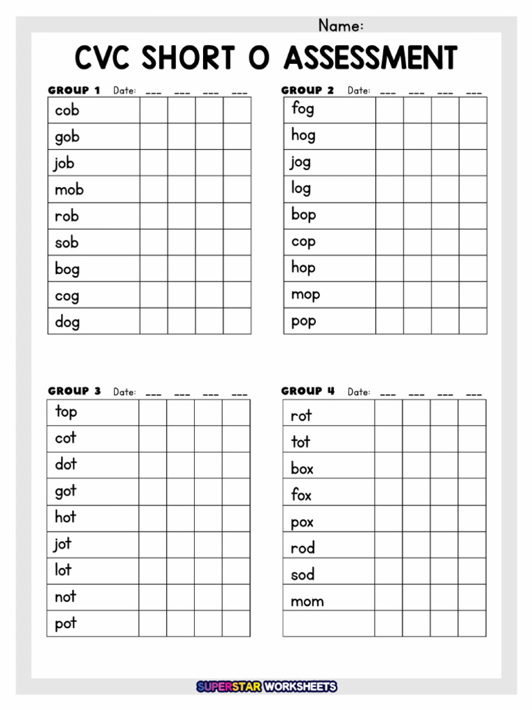 CVCSight Word Assessment Short O | PDF