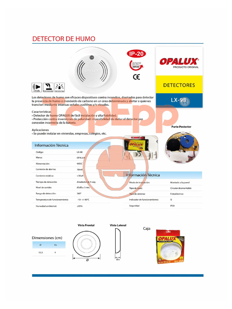 Detector de Humo LX 98 - Opalux - TopEpp S.A.C. | PDF
