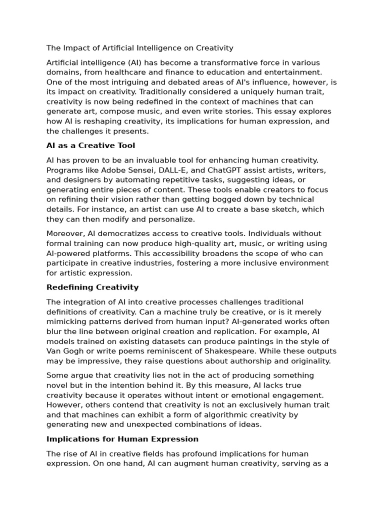 The Impact of Artificial Intelligence on Creativity | PDF | Artificial Intelligence ...