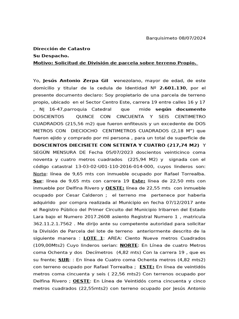 Division de Parcela Zerpa Correcto | PDF | Documento de identidad ...