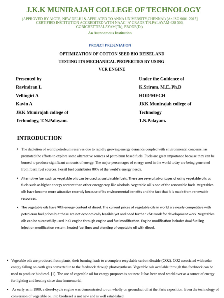 Project PPT | PDF | Biodiesel | Carbon Dioxide