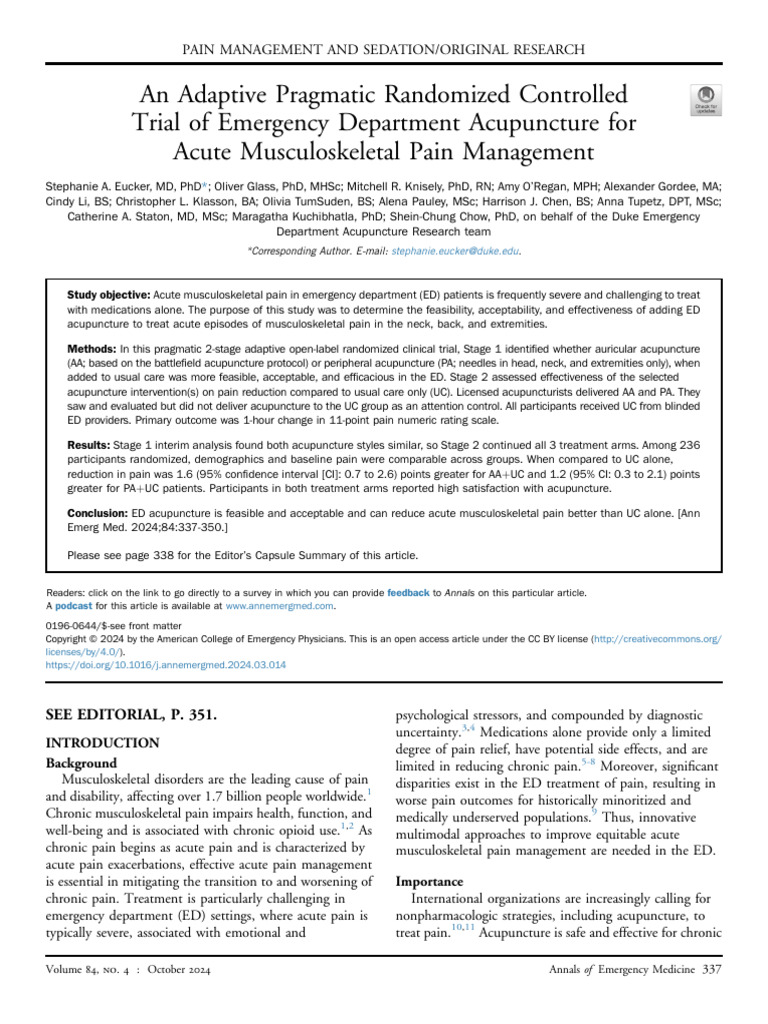 An Adaptive Pragmatic Randomized Controlled Trial | PDF | Acupuncture | Pain Management