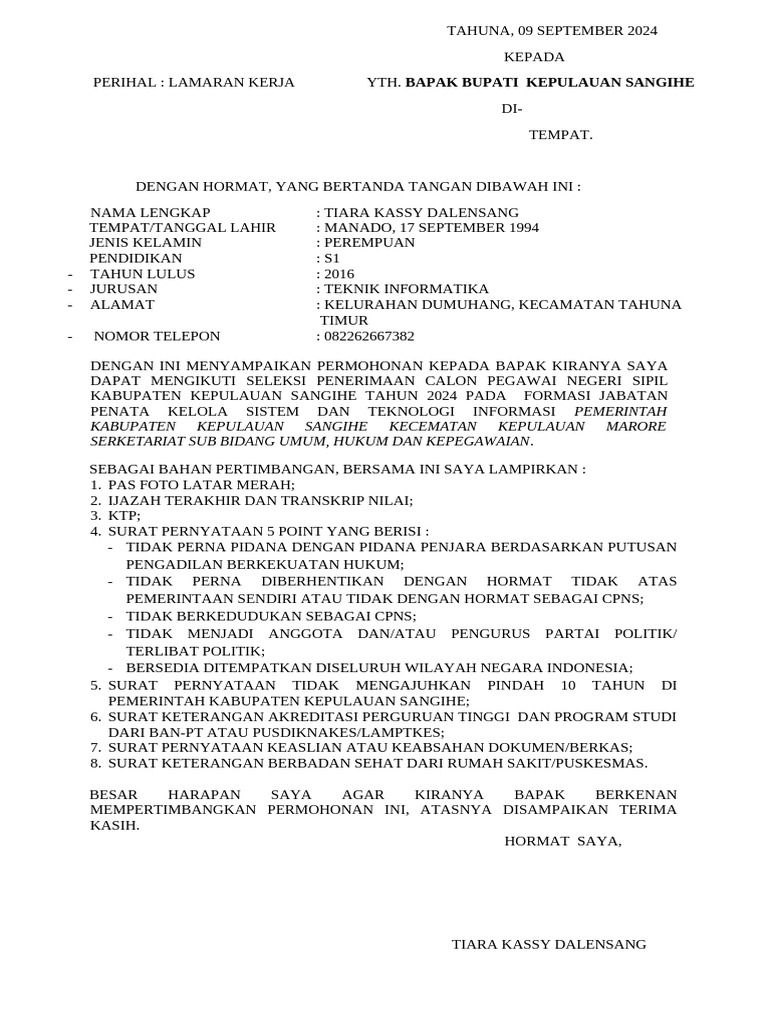 Blangko Surat Lamaran CPNS | PDF