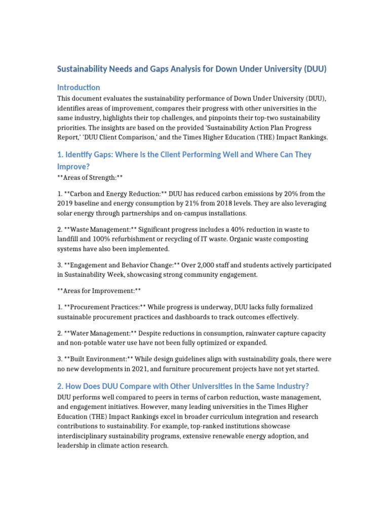 DUU Sustainability Gaps and Priorities Analysis | PDF | Sustainability ...