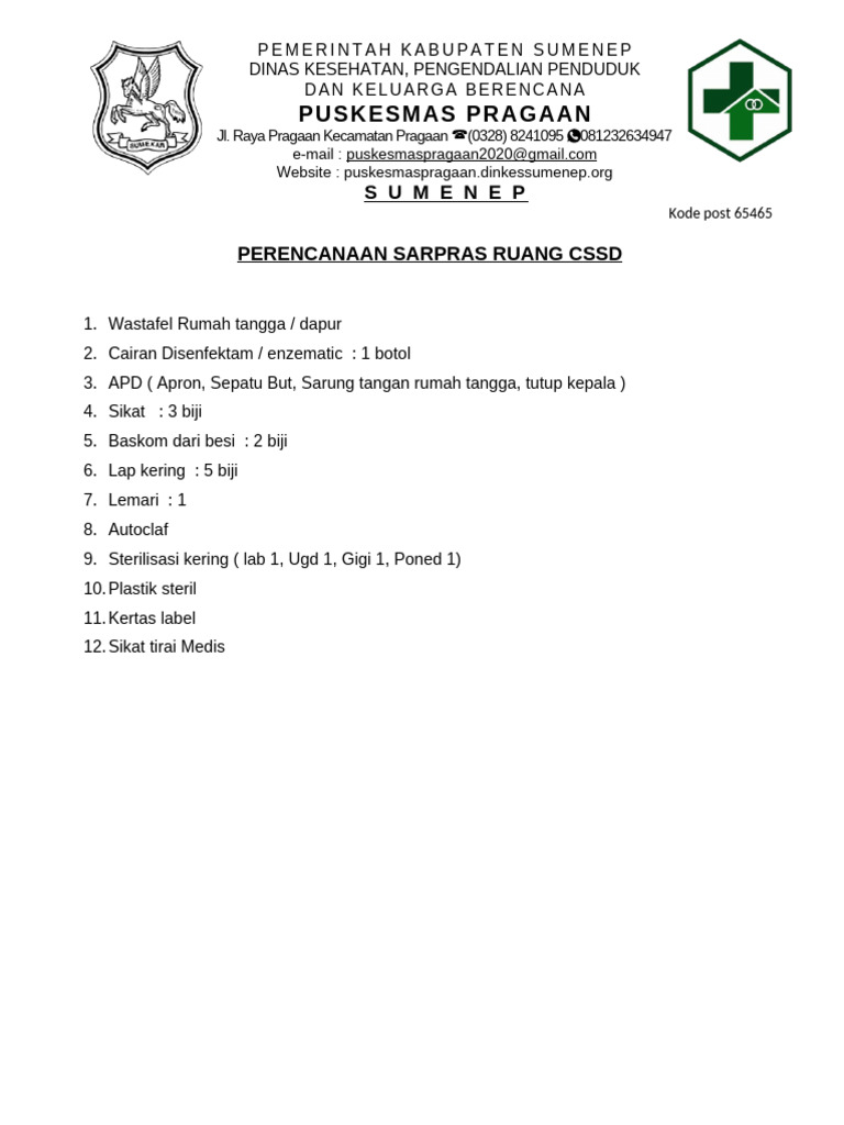 Perencanaan Sarpras Ruang CSSD | PDF