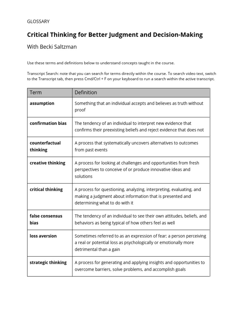 Glossary Critical Thinking for Better Judgment | PDF