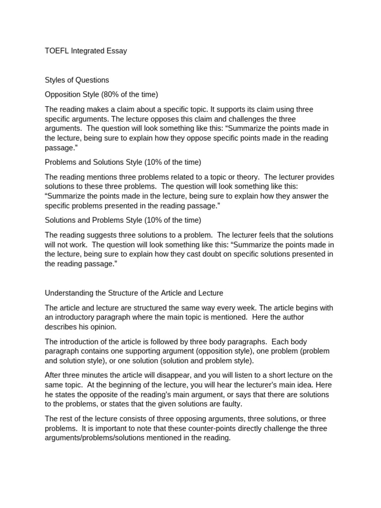 TOEFL Integrated Writing Tips | PDF | Essays