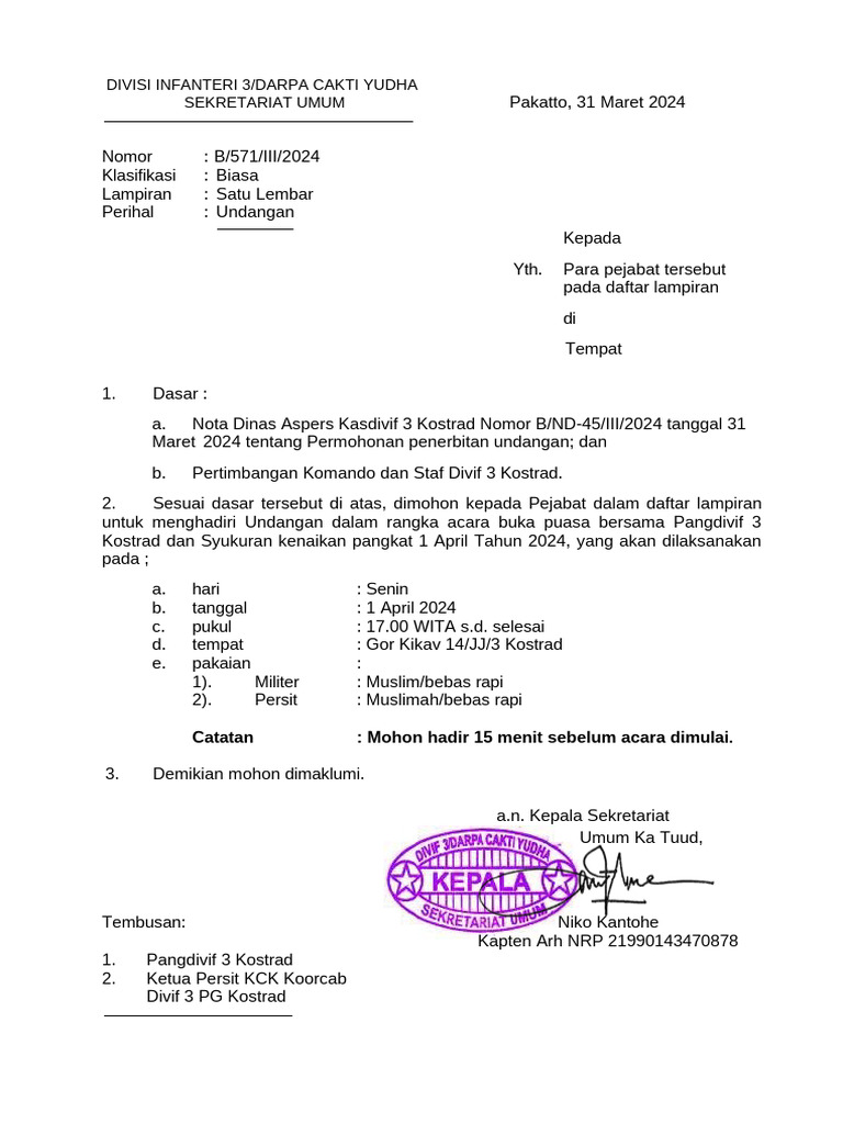UNDANGAN ACARA BUKA PUASA BERSAMA PANGDIVIF 3 KOSTRAD | PDF UNDANGAN ACARA BUKA PUASA BERSAMA PANGDIVIF 3 KOSTRAD | PDF