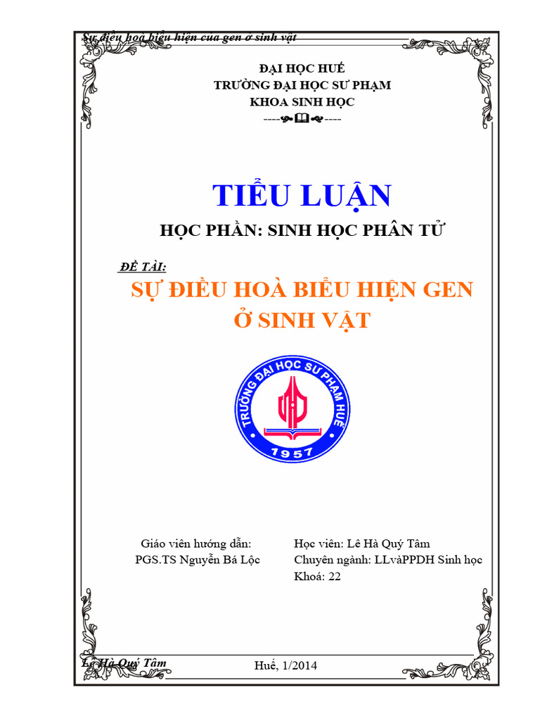 (123doc) - Tieu-Luan-Mon-Sinh-Hoc-Phan-Tu-Su-Dieu-Hoa-Bieu-Hien-Gen-O-Sinh-Vat | PDF