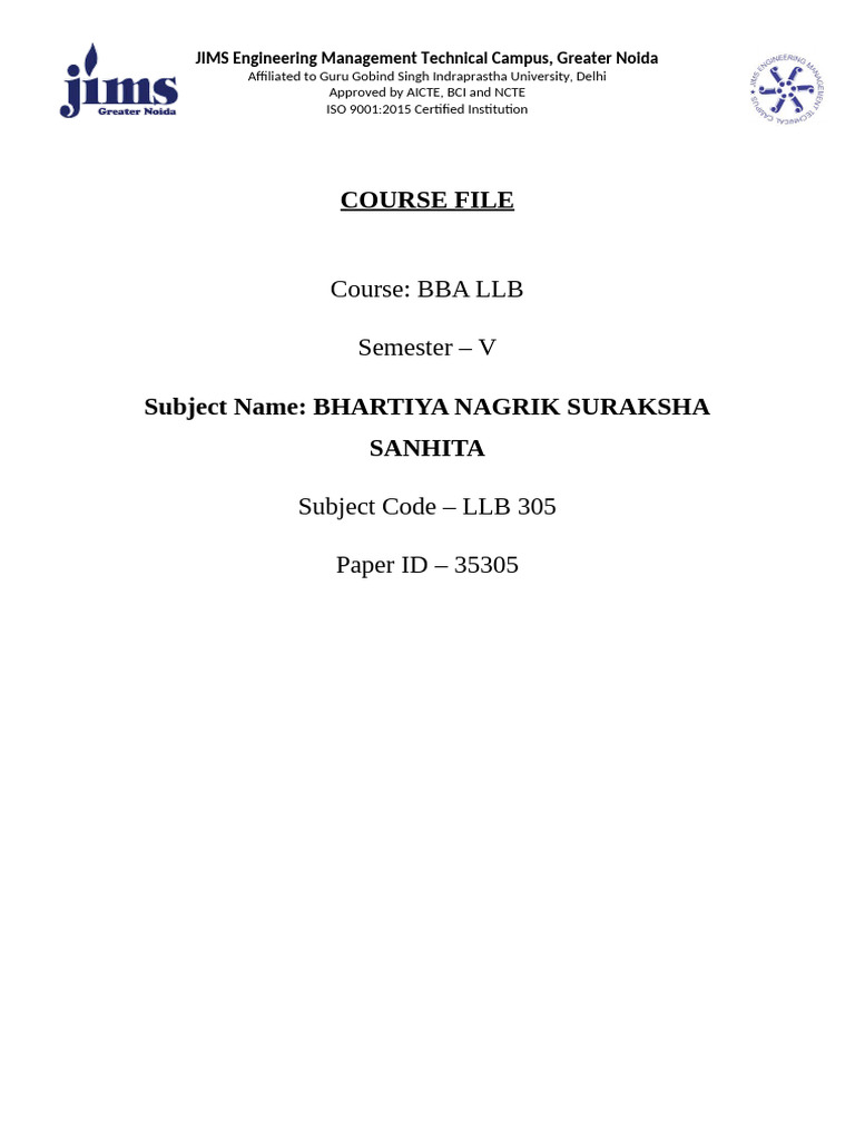 BBA LLB Course Overview: BNSS Semester V | PDF | Bail | Detention ...