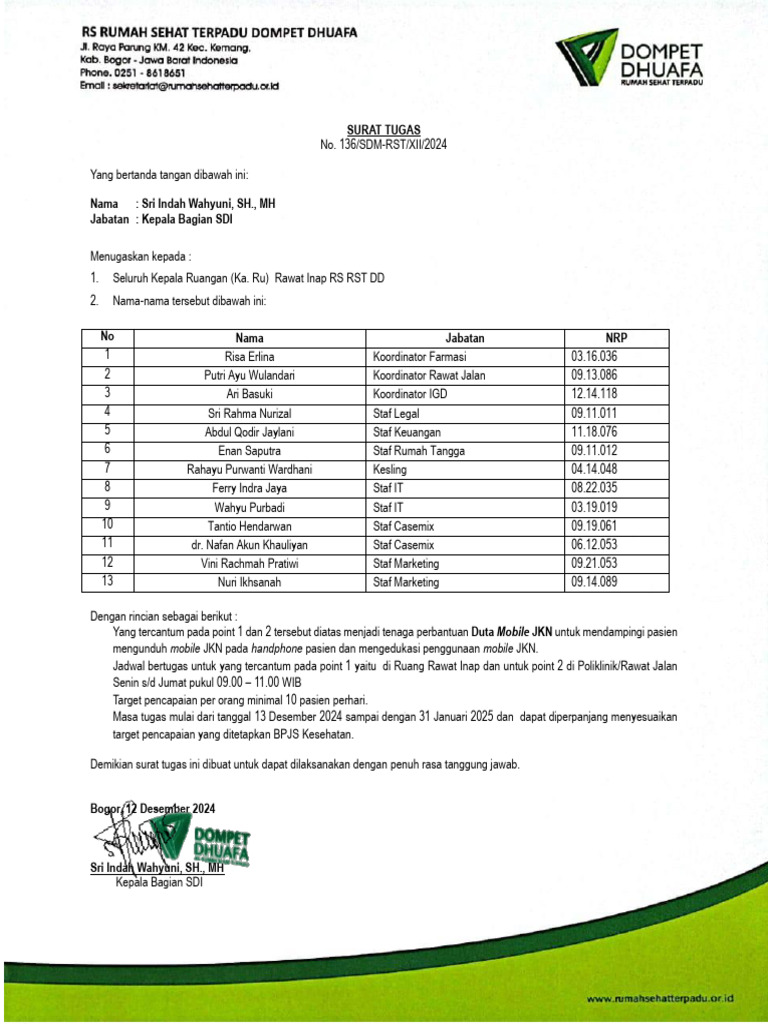 Surat Tugas Perbantuan MJKN 2024-2025 | PDF