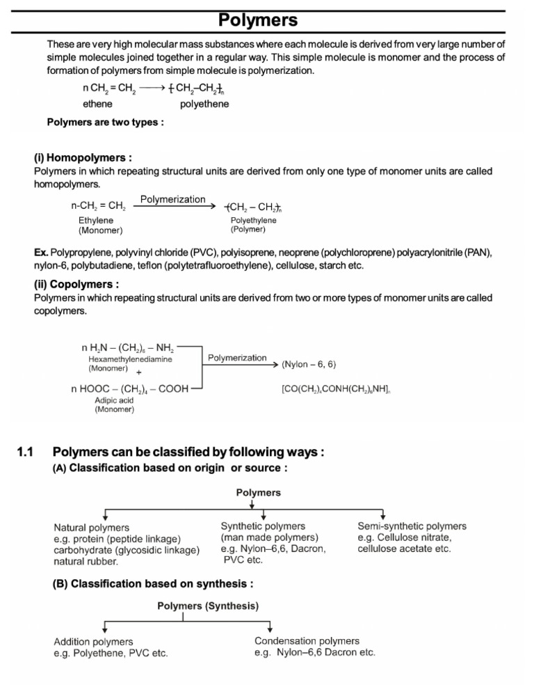 Polymer NCERT Notes | PDF