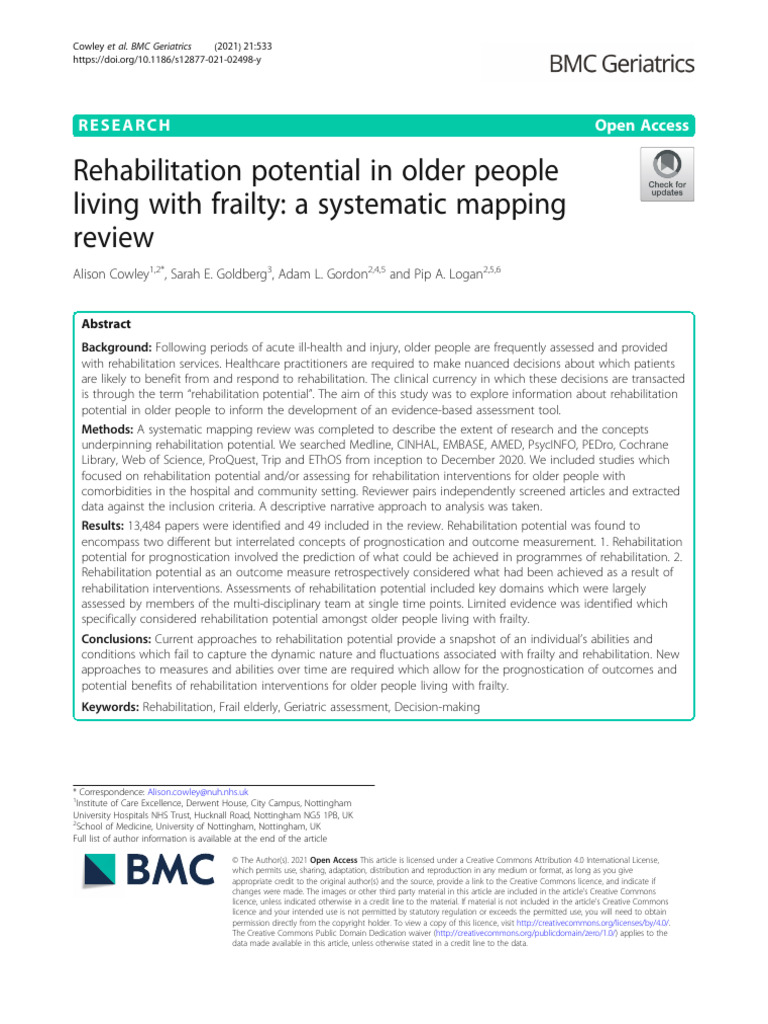 Rehabilitation potential in older people living | PDF | Physical ...