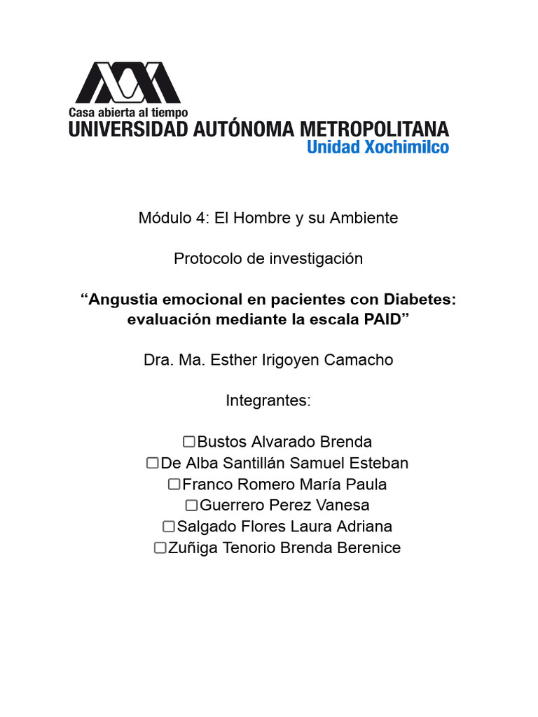 Angustia emocional en diabetes: escala PAID | PDF | Trastorno depresivo ...