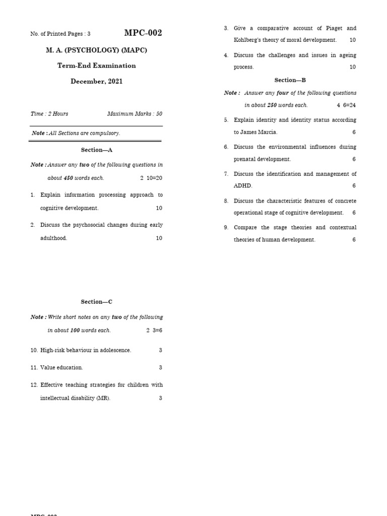 MPC-002 DEC 2021 | PDF | Cognitive Development | Cognitive Psychology