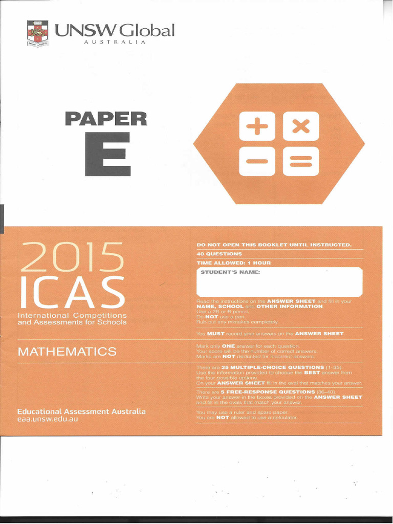 Icas e Maths 2015 W Answers | PDF