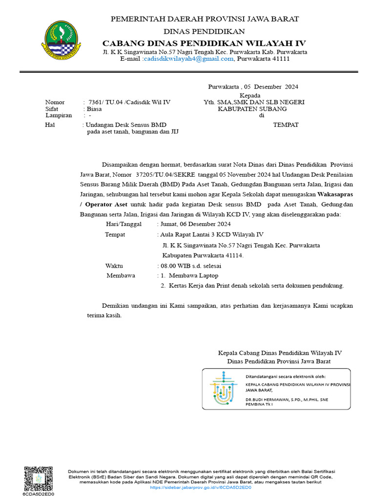 Surat_undangan_sensus Bmd Kab Subang | PDF