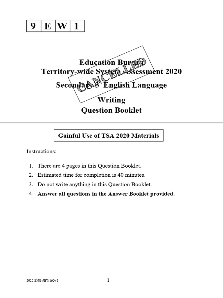 Education Bureau Territory-Wide System Assessment 2020 Secondary 3 ...