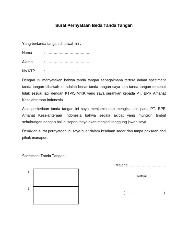 Surat Pernyataan Beda Nama | PDF