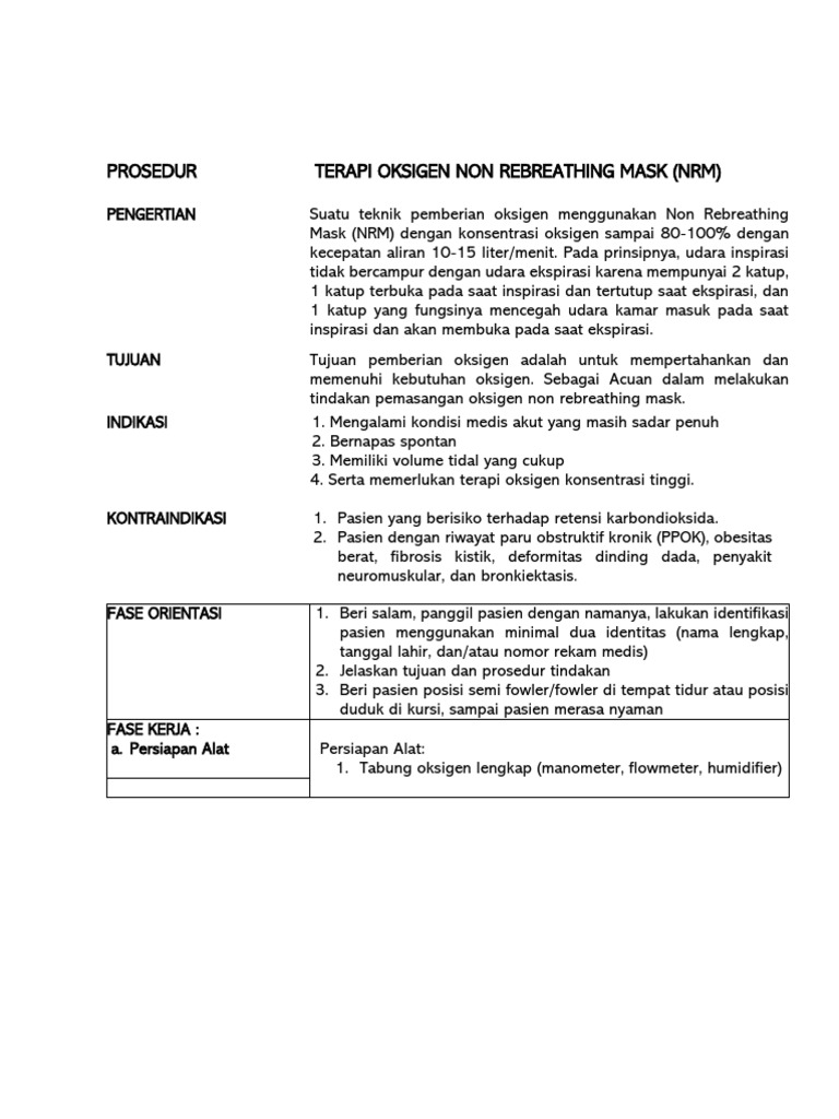Sop Terapi Oksigen NRM | PDF