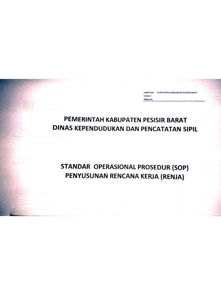 SOP Penyusunan Renja Disdukcapil Kab. Pesisir Barat | PDF