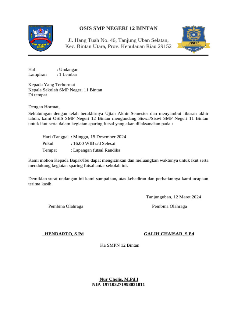 Surat Undangan Kegiatan Sparing Futsal | PDF