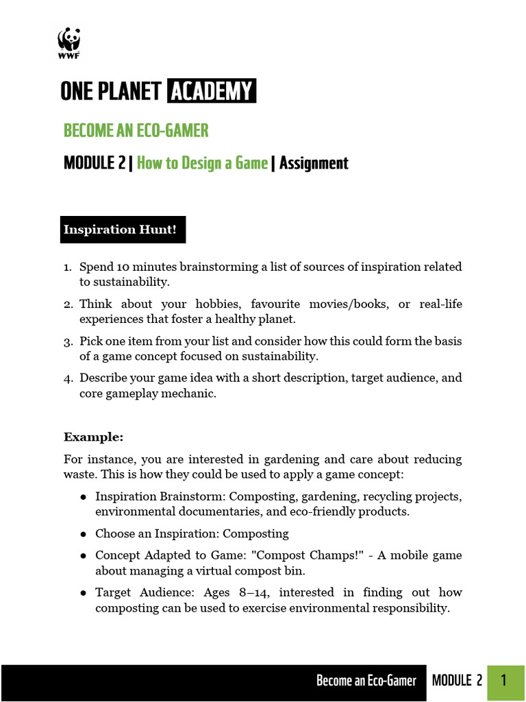 Assignment - Module 2 - How To Design A Game - Final | PDF | Sustainability | Sustainable ...