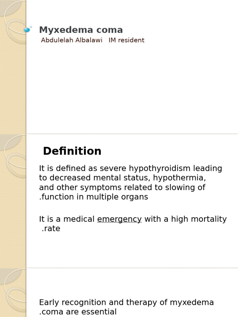 Myxodema Coma (2) | PDF | Hypothyroidism | Causes Of Death