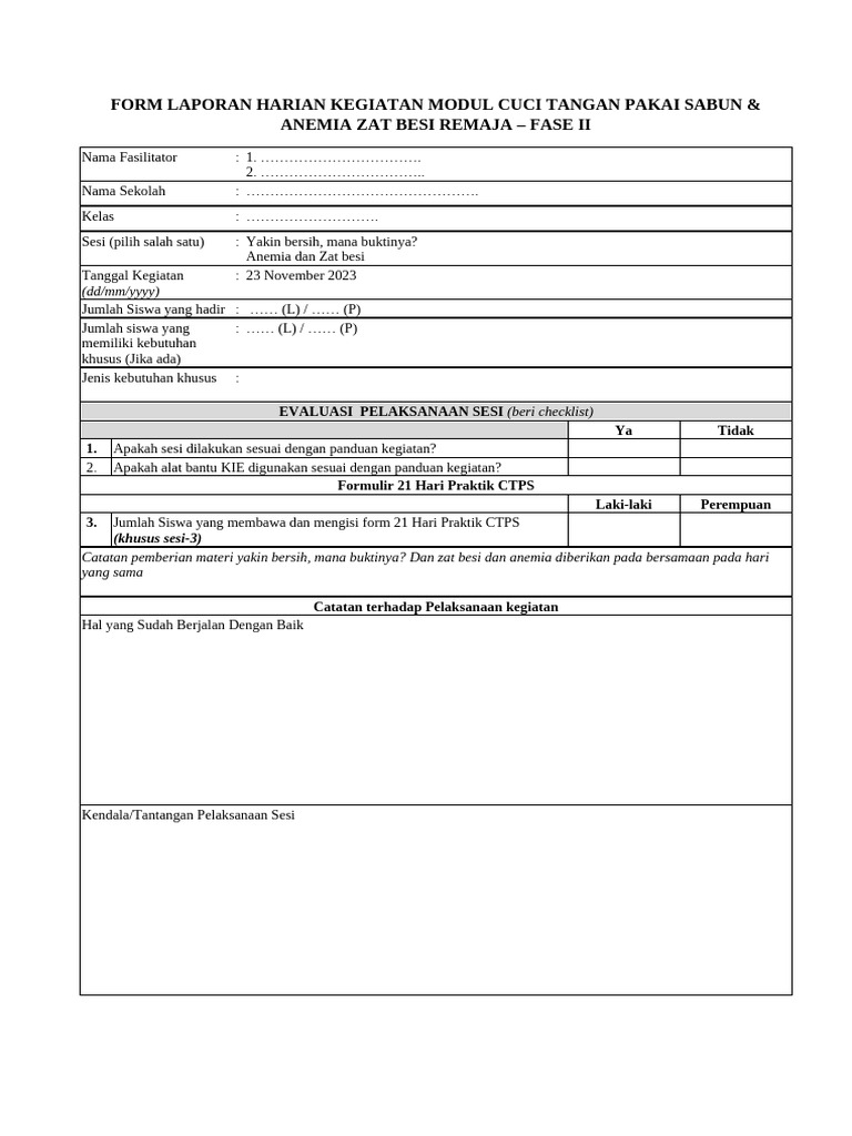 Format Laporan CTPS dan GIZI REMAJA | PDF
