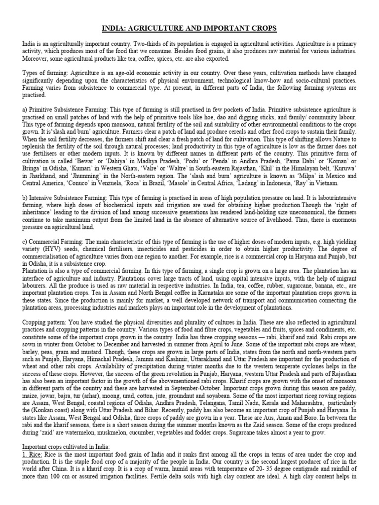 Topic 14 Indian Agriculture | PDF | Agriculture | Crops