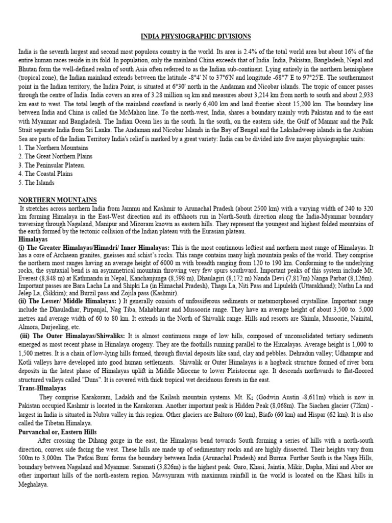 India's Physiographic Divisions Explained | PDF | Himalayas | Monsoon