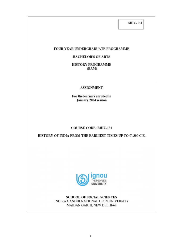BHIC-131 India History Assignment | PDF | Cognition