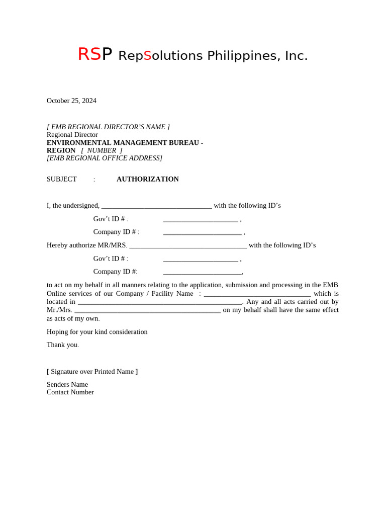 Authorization Letter For Crs 1 Pdf