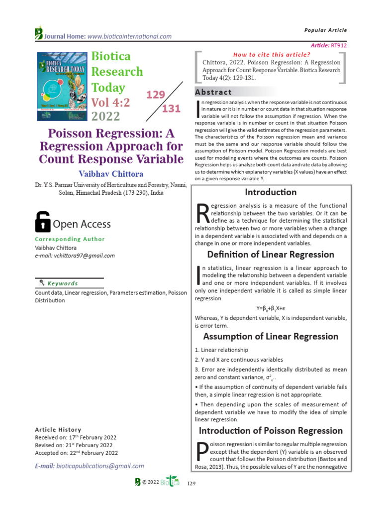 Poisson Regression | PDF | Regression Analysis | Linear Regression