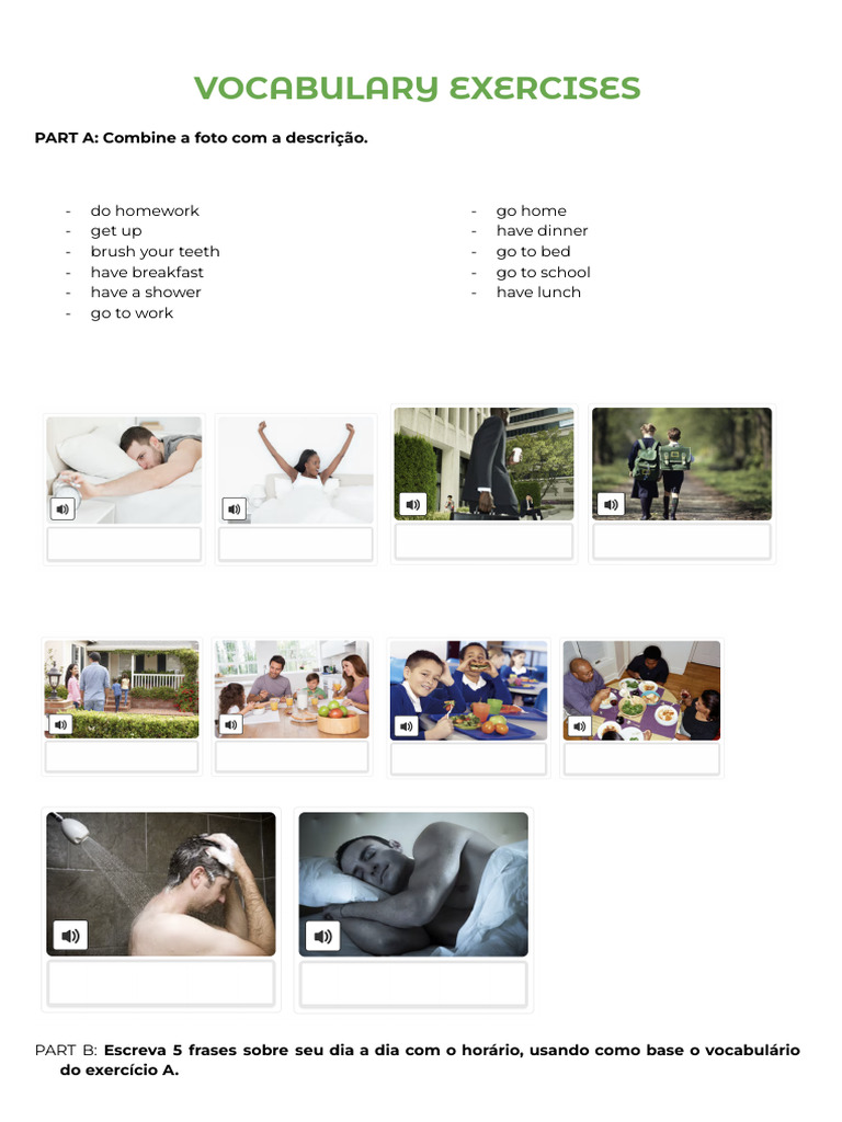 Daily Routine Vocabulary Exercises | PDF